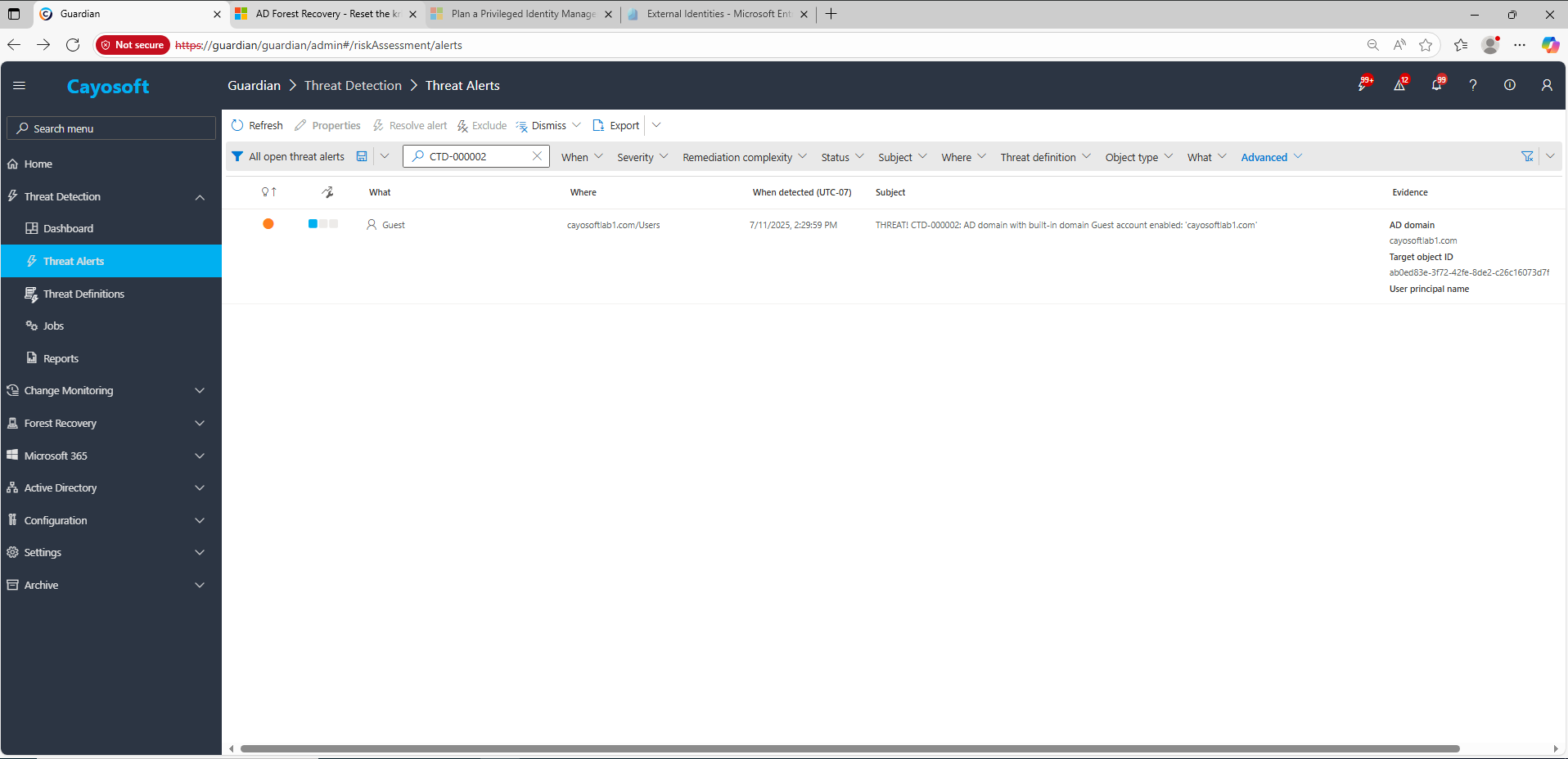 AD domain with built-in domain Guest account enabled - Cayosoft